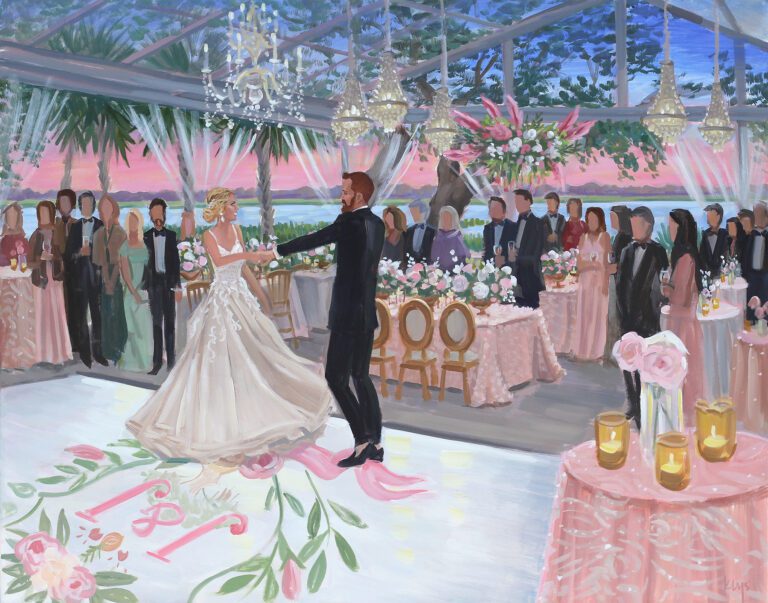 Lowndes Grove Wedding Painting of First Dance